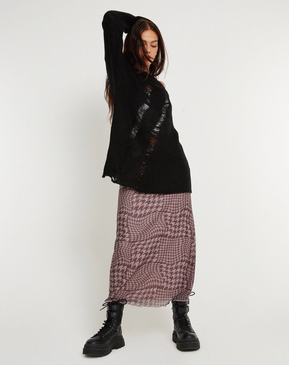 Black Laddered Knitted Long Sleeve Top | Akohara – motelrocks-com-eur
