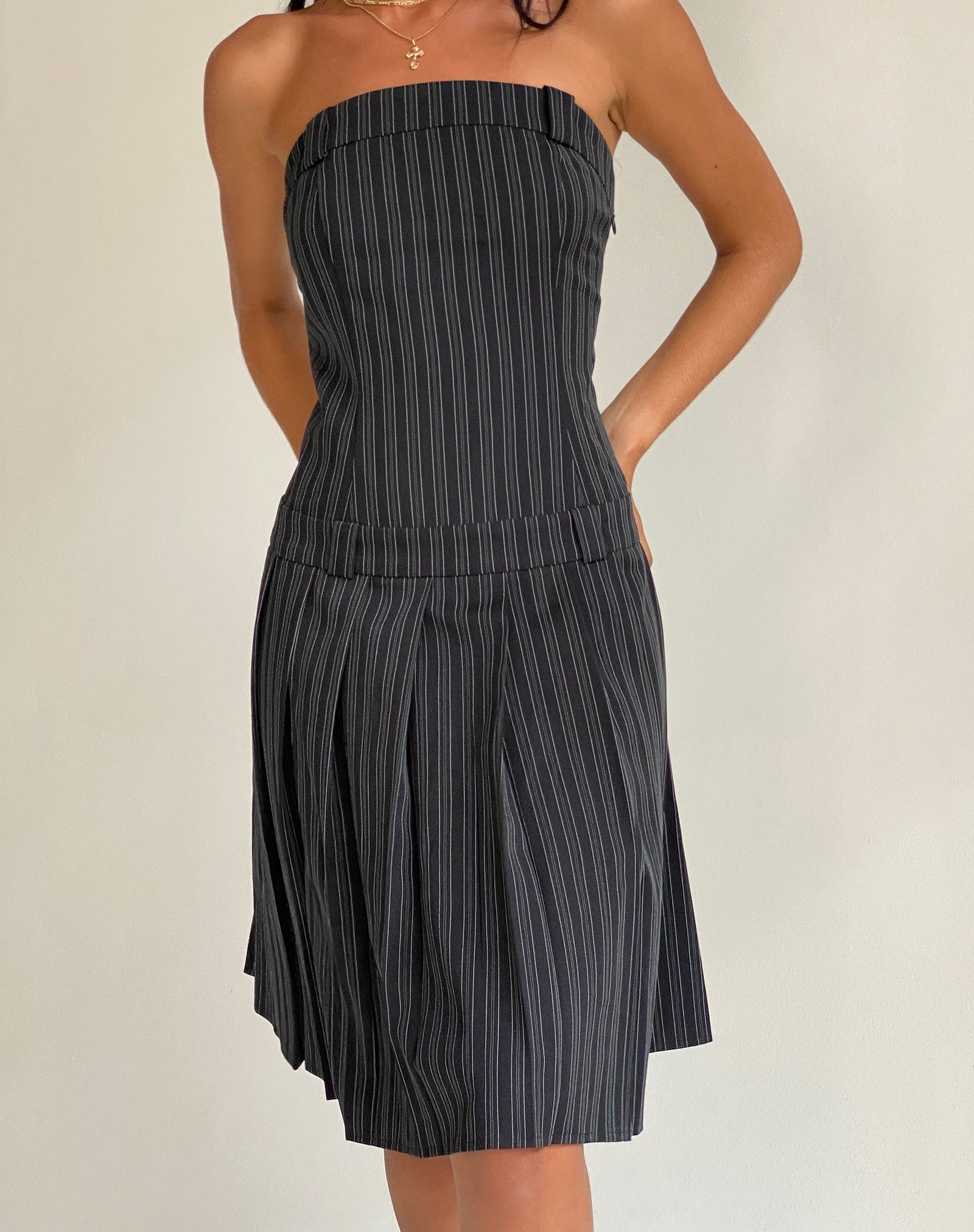 Tailoring Black Pinstripe Bandeau Midi Dress | Aldari – motelrocks-com-eur