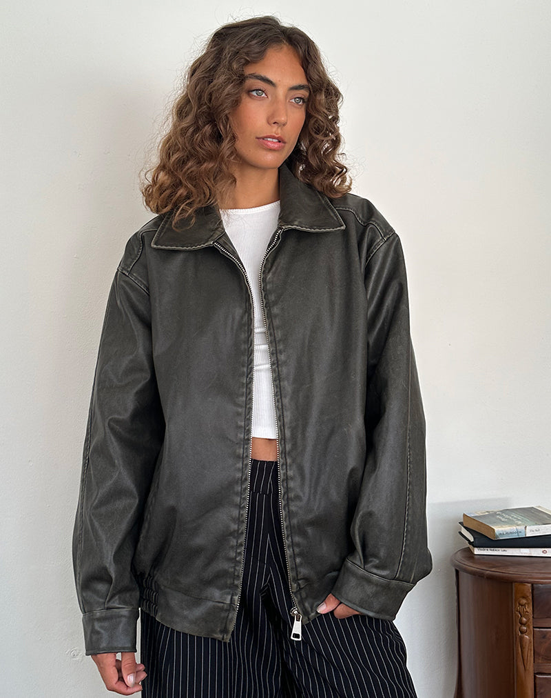 Cavita Distressed Jacket in PU Olive – motelrocks-com-eur