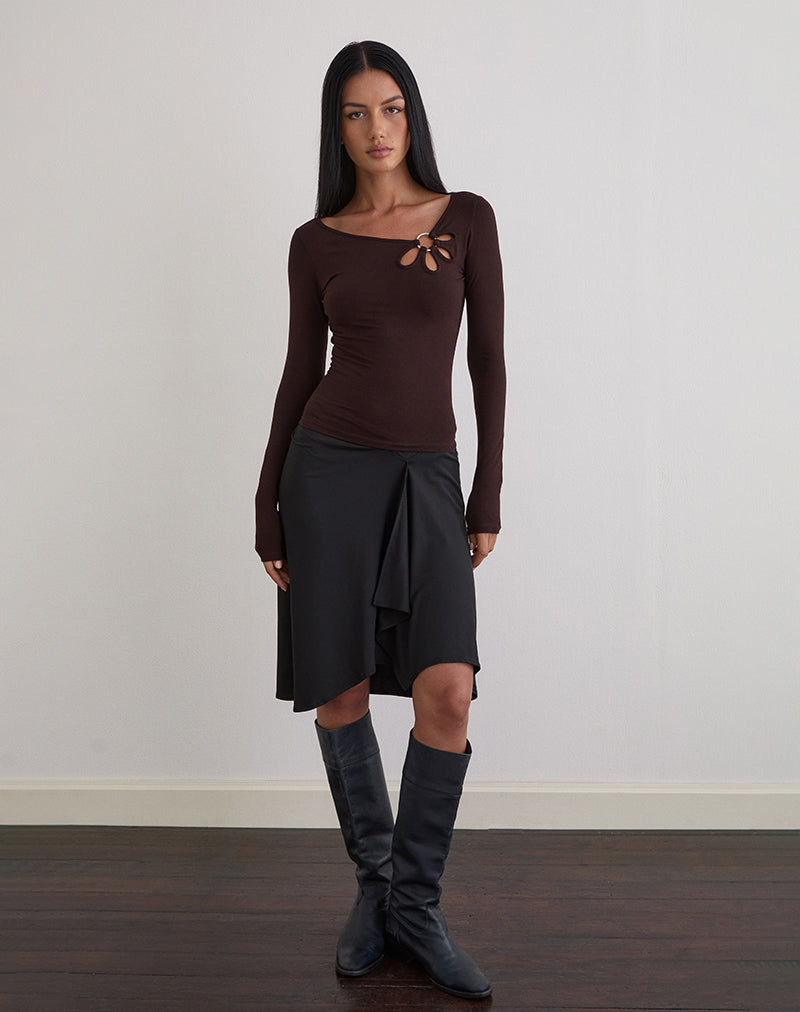 Bitter Chocolate Long Sleeve Top with Flower Ring | Donela – motelrocks ...