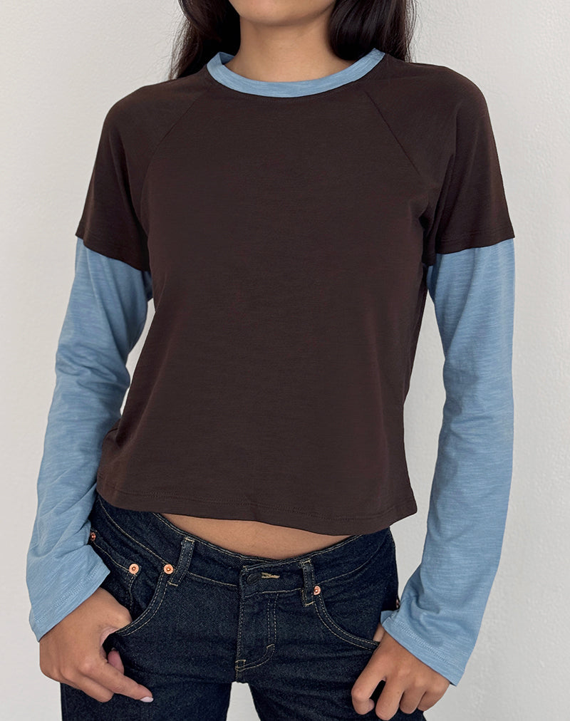 Brown and Blue Double Layered Short and Long Sleeve T-shirt | Enid ...