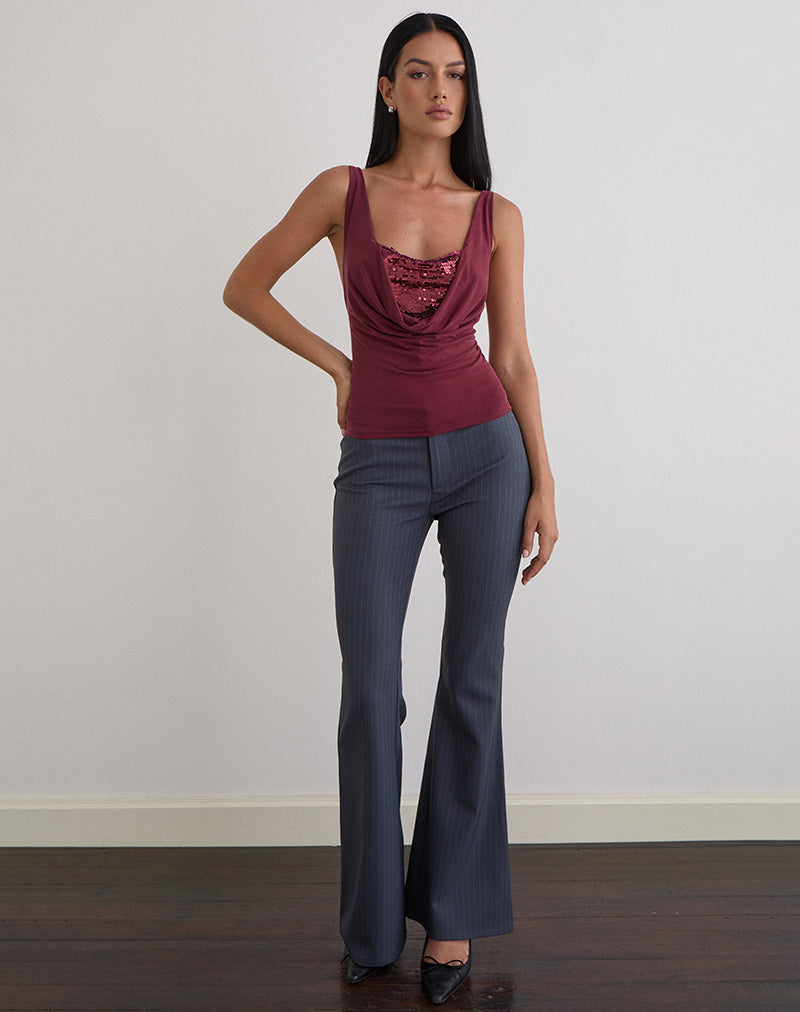 Burgundy Cowl Neck Sequin Top | Janice – motelrocks-com-eur