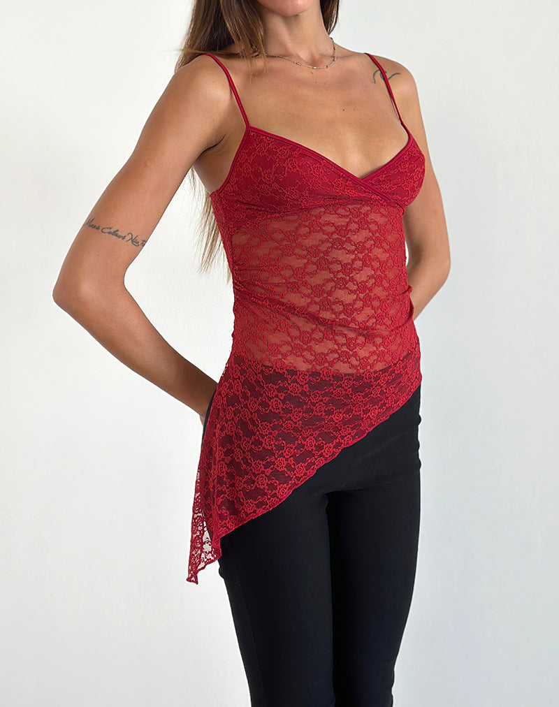 Red Mari Lace Asymmetric Cami Top | Kacha – motelrocks-com-eur