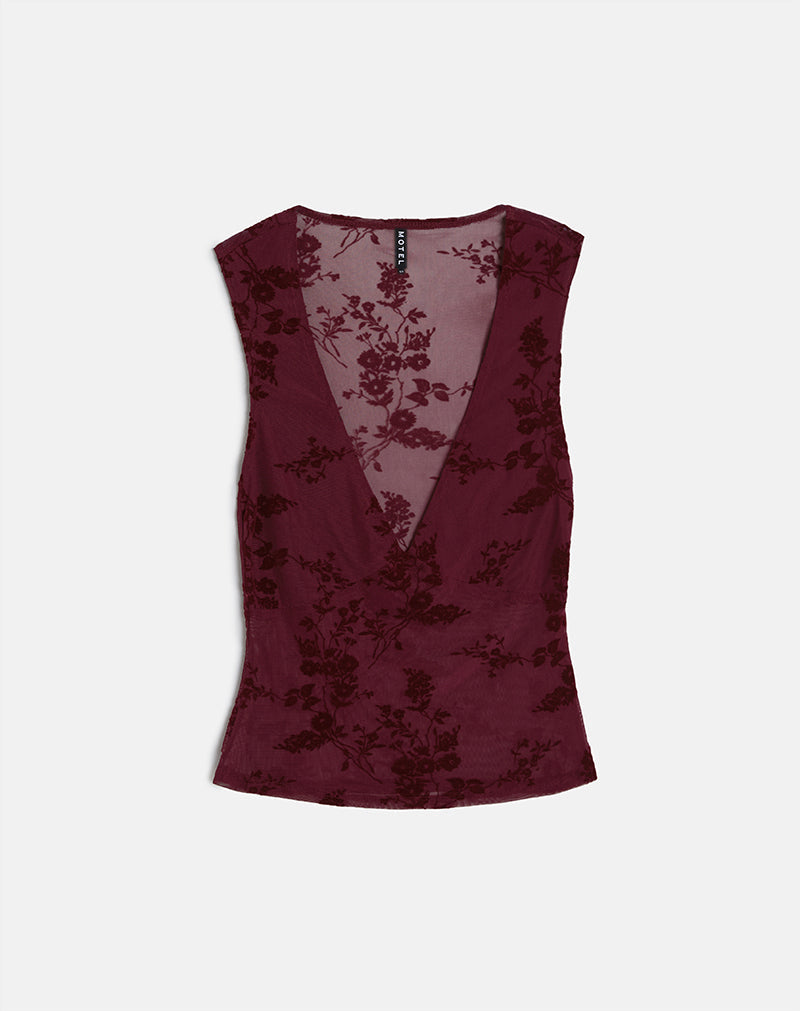 Maroon Flock Botanical Flower Top | Lihat – motelrocks-com-eur