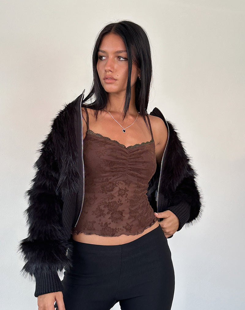 Noira Cami Top in Romantic Rose Flock Brown – motelrocks-com-eur