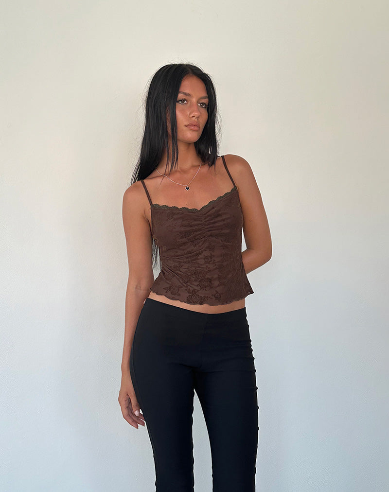 Noira Cami Top in Romantic Rose Flock Brown – motelrocks-com-eur