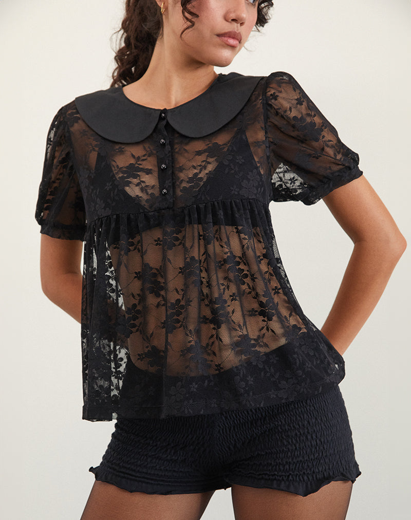 Black Unlined Lace Blouse Top | Rochea – motelrocks-com-eur