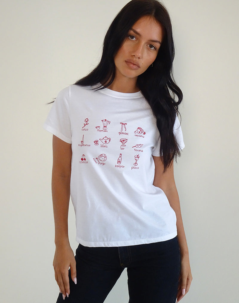 White Tee with Red Star Sign Print | Saki – motelrocks-com-eur