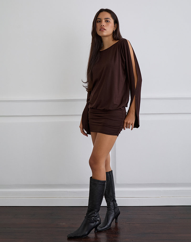 Bitter Chocolate Long Sleeve Mini Dress | Sybe – motelrocks-com-eur