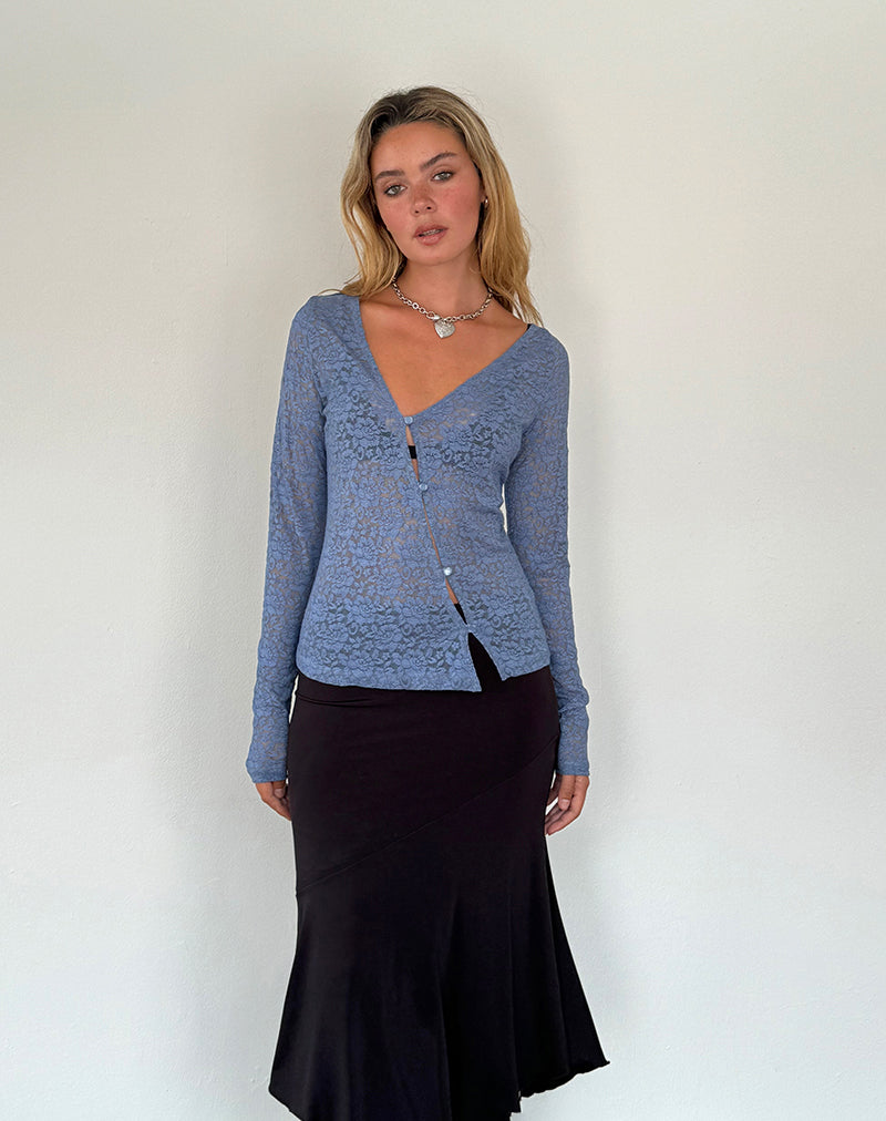 Moonlight Blue Lace Asymmetrical Cardigan | Zatin – motelrocks-com-eur