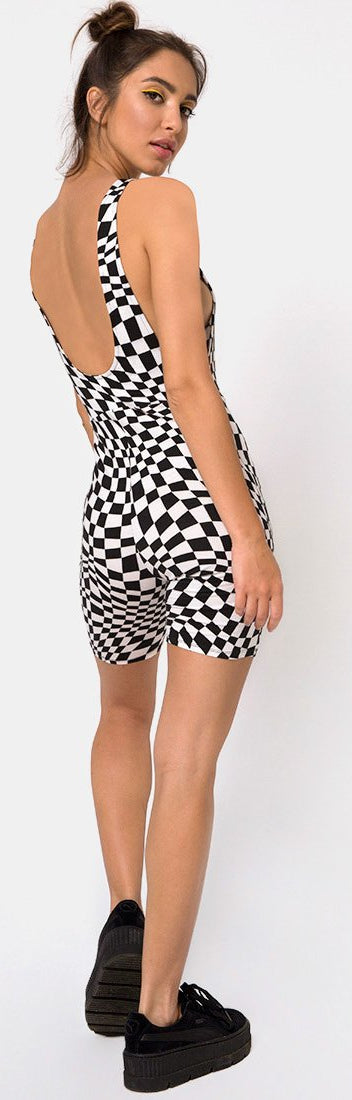 Scoop Neckline Black and white Square Flag Unitard | Acro - Motel Rocks ...