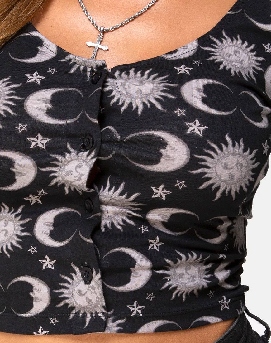 Long Sleeve Black and White Moon Print Crop Top | Carla – motelrocks ...