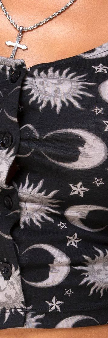 Long Sleeve Black and White Moon Print Crop Top | Carla – motelrocks ...