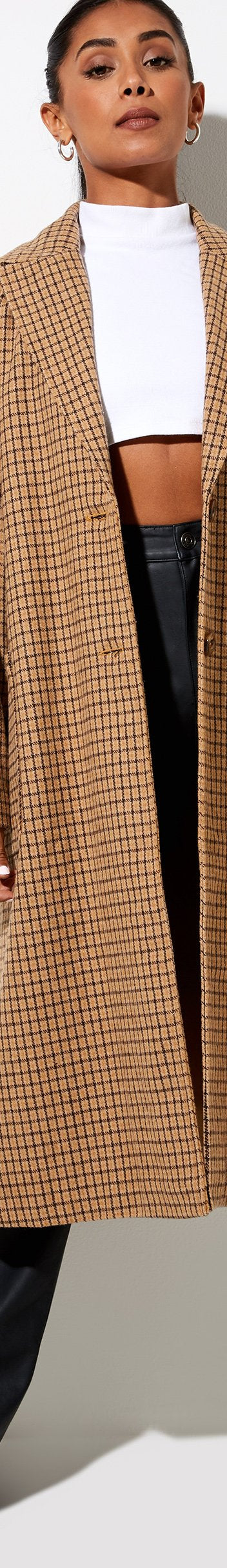 Brown Check Longline Coat | Duster – motelrocks-com-eur