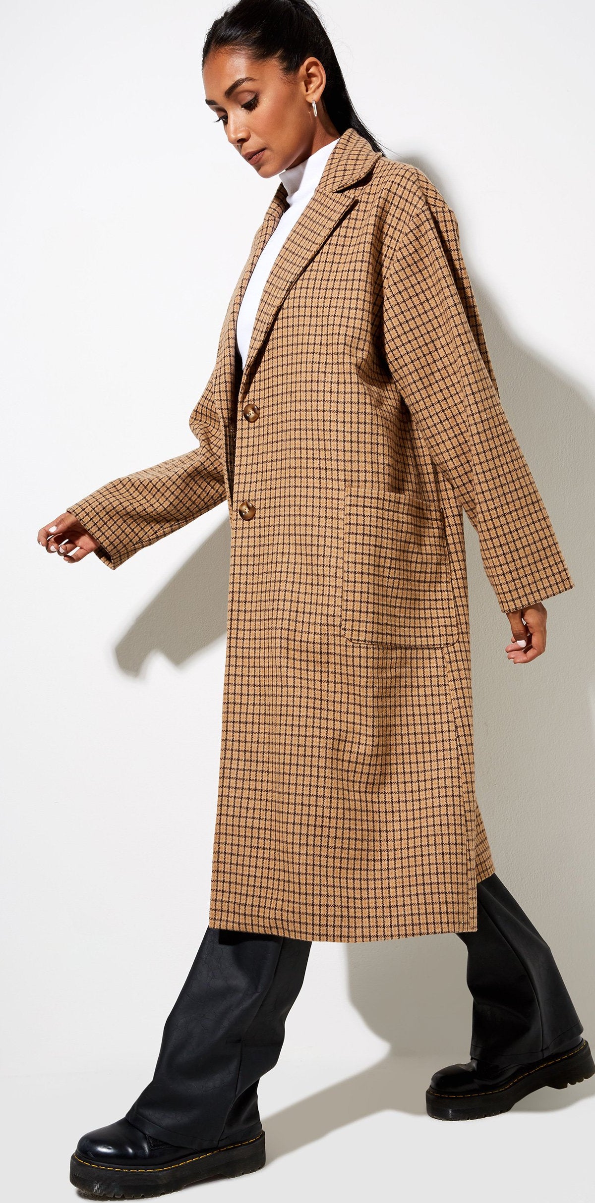 Brown Check Longline Coat | Duster – motelrocks-com-eur