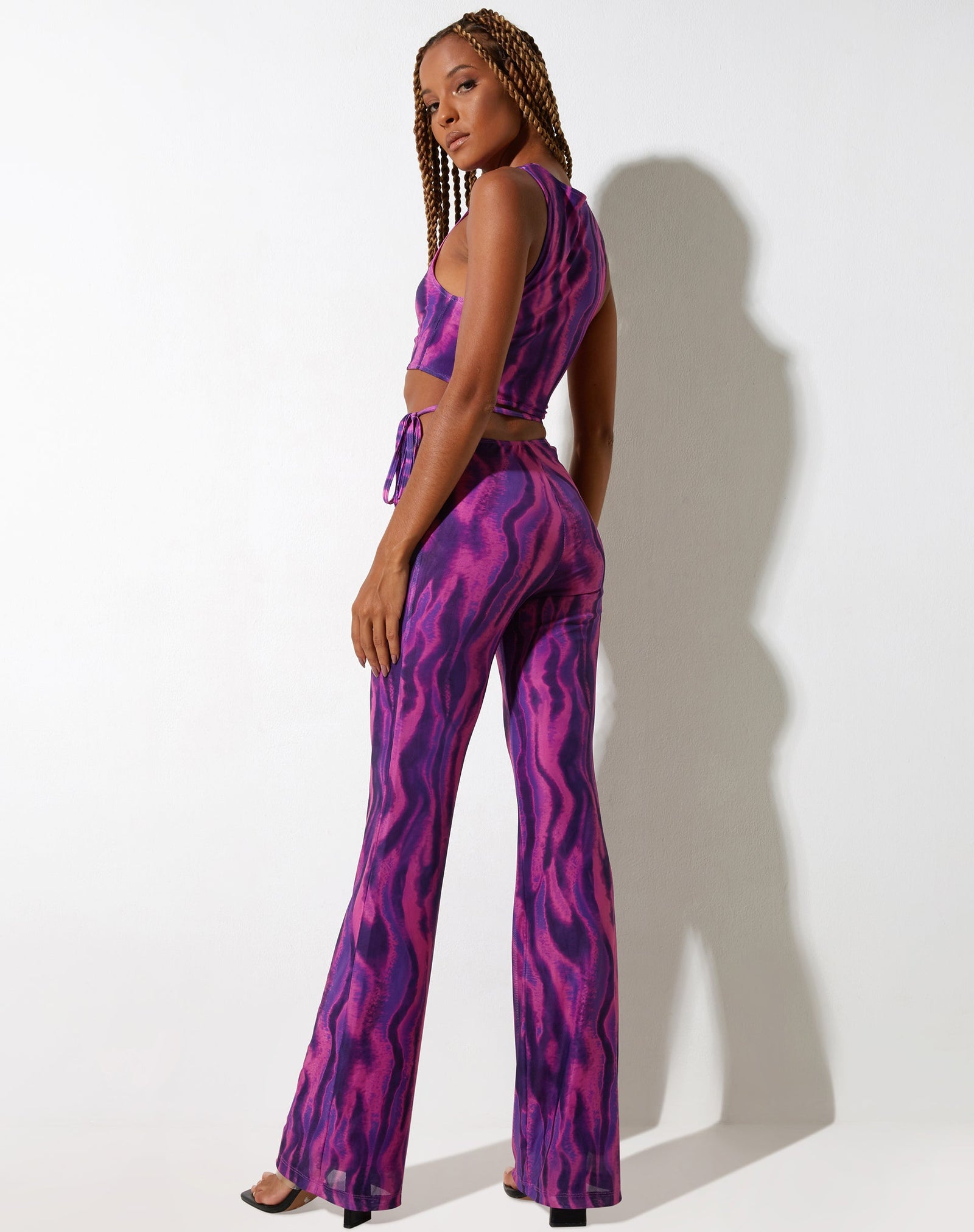 Pink Strappy Waist Flared Trousers | Eda – motelrocks-com-eur