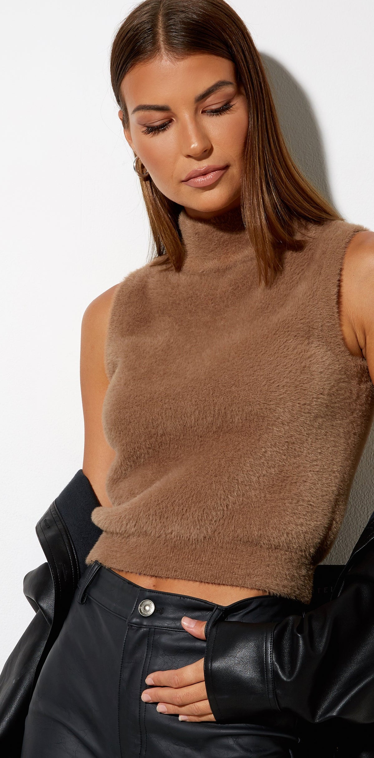 Brown Knitted High Neck Tank Top | Sai – motelrocks-com-eur