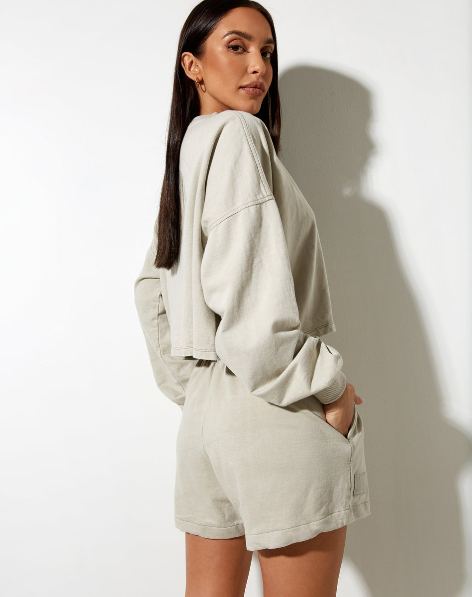 High Elastic Waist Cream Embro Short | Terry – motelrocks-com-eur